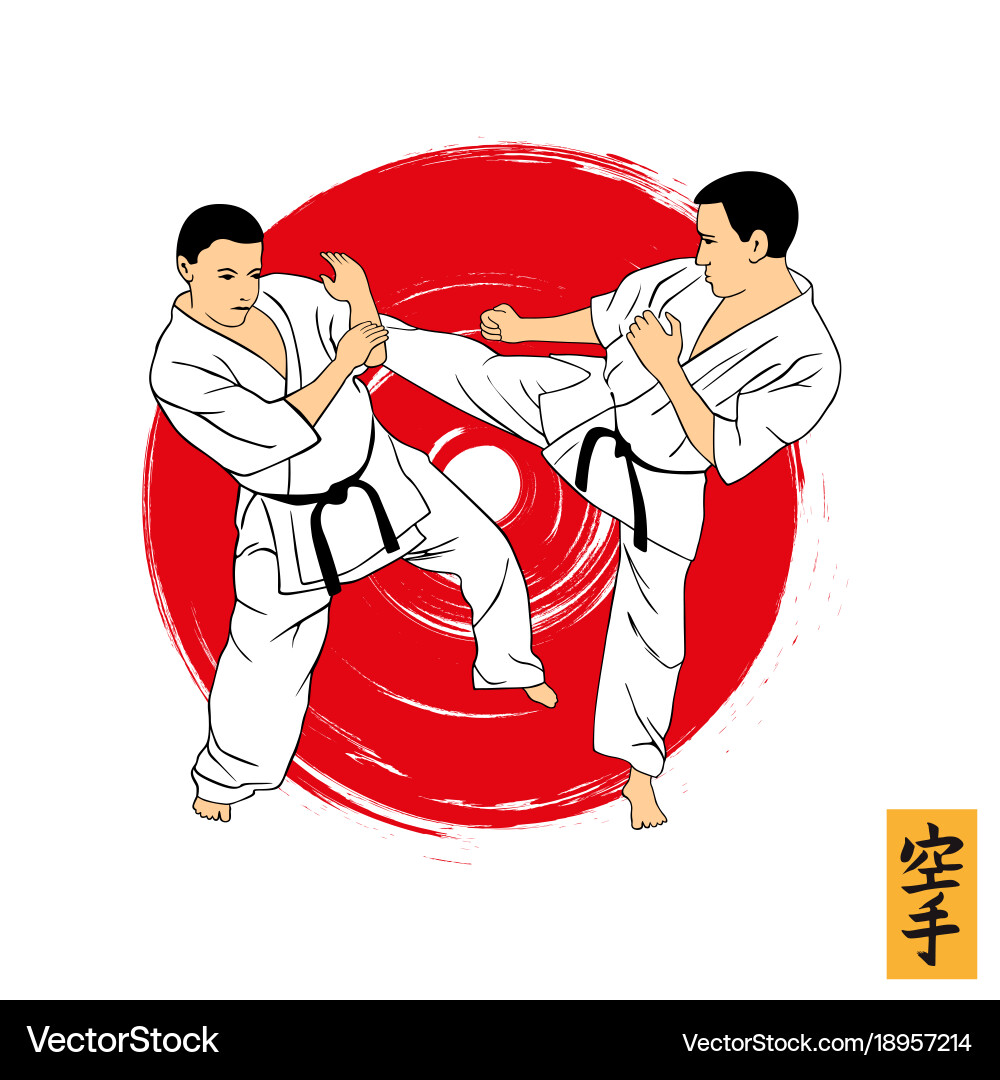 A man demonstrating karate inscription Royalty Free Vector