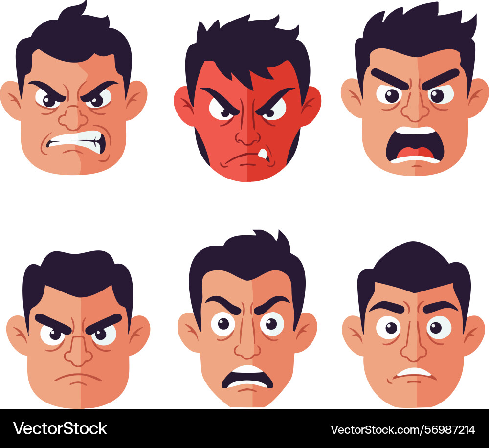 Angry male faces showing different Royalty Free Vector Image