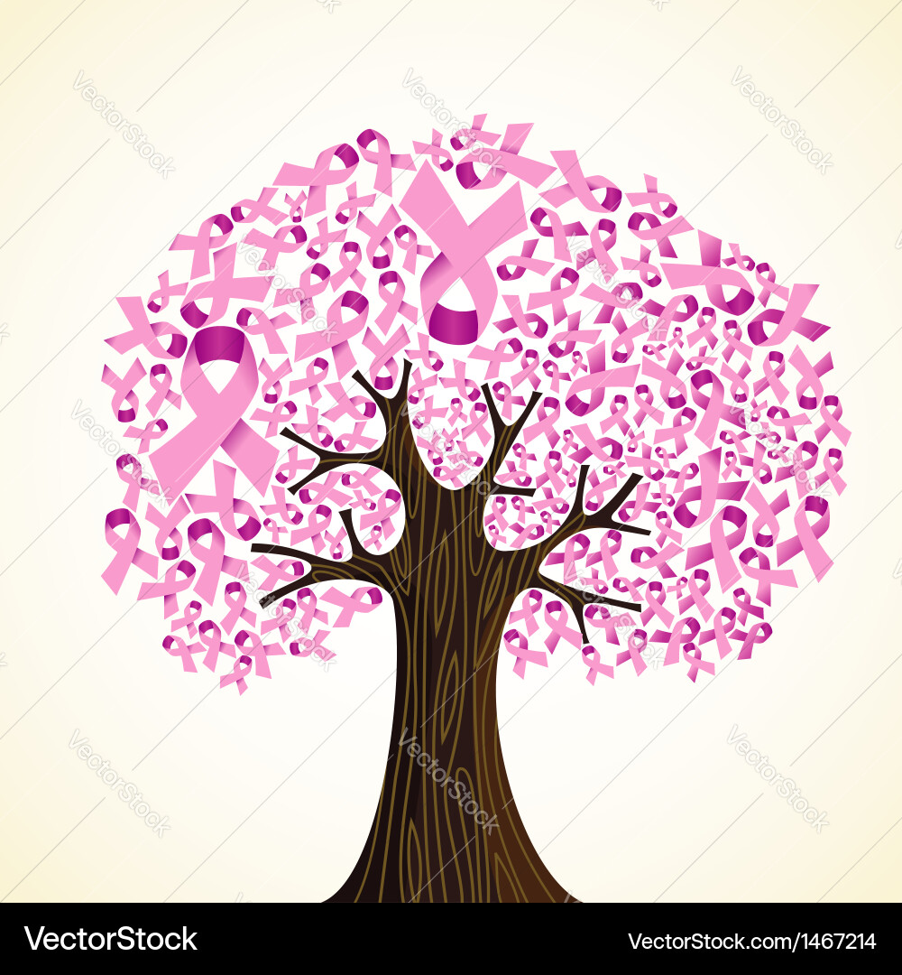 Breast cancer ribbon tree Royalty Free Vector Image