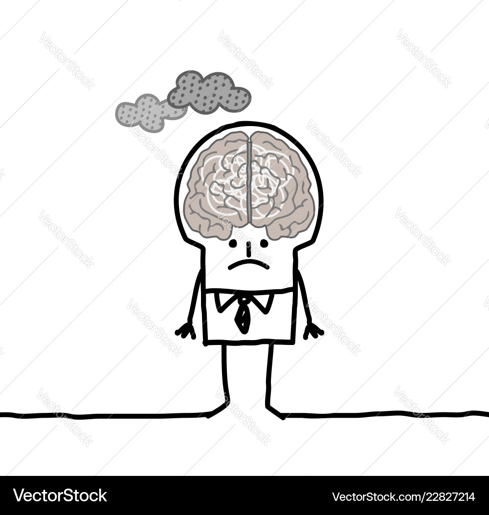 Cartoon big brain man and pollution Royalty Free Vector