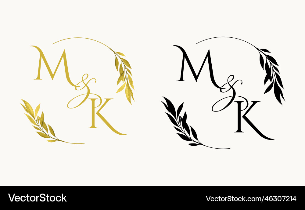 Mk initial floral wedding monogram Royalty Free Vector Image