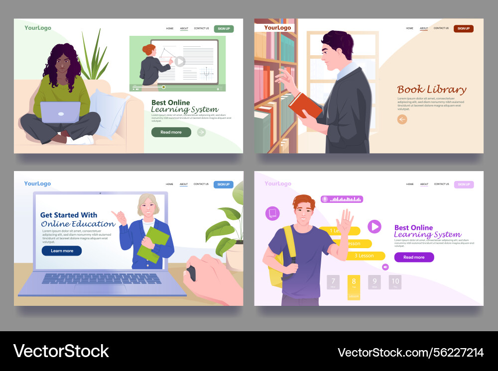 Online learning and education scenes Royalty Free Vector