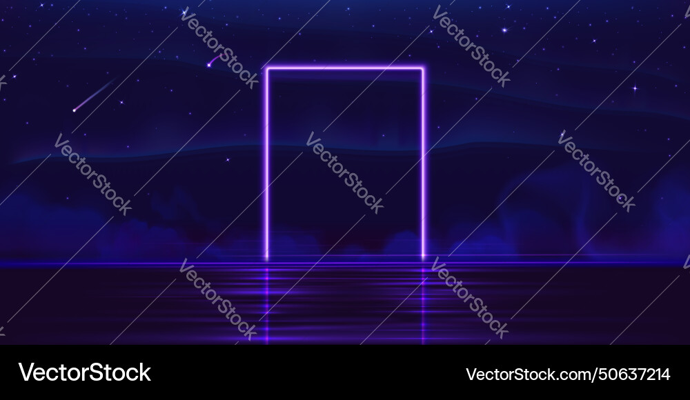 Purple neon rectangular door frame on water Vector Image