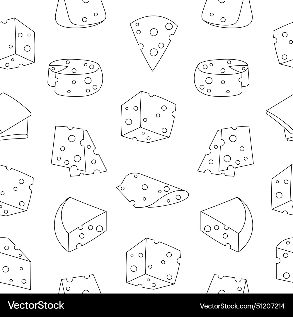 Slices cheese seamless pattern coloring page Vector Image