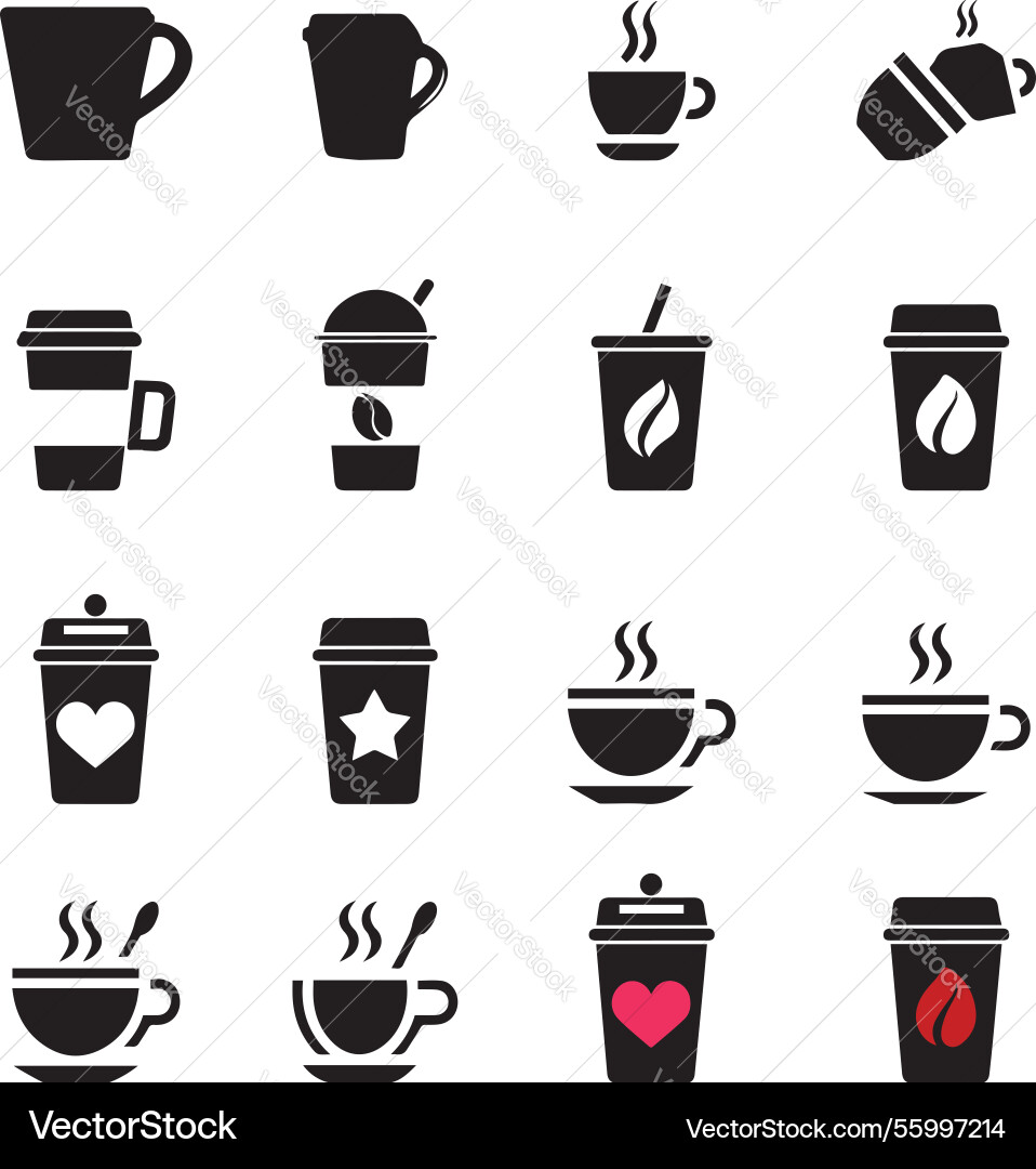 Various coffee and tea drinkware icons Royalty Free Vector