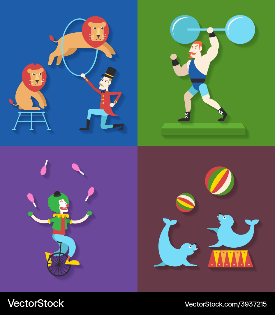 Circus performance with animals clown actor athlet