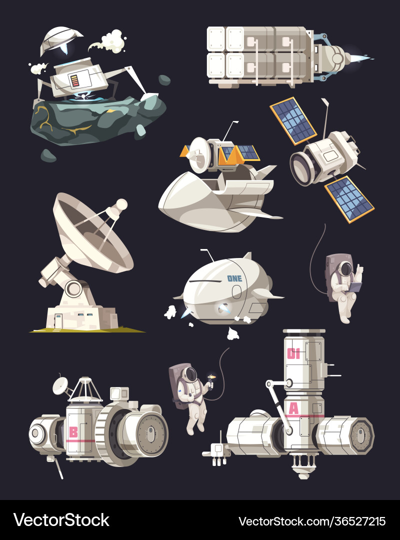 Space exploration equipment set Royalty Free Vector Image