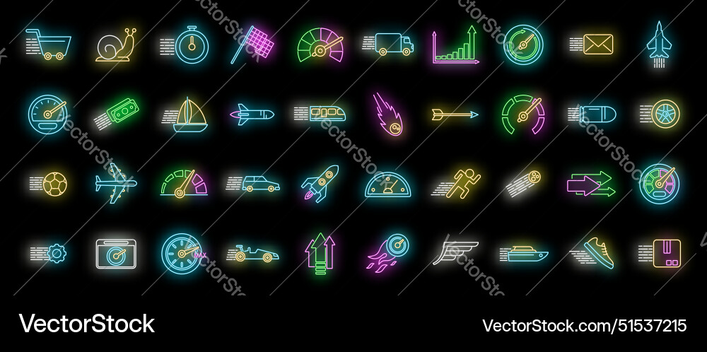 Velocity icons set neon Royalty Free Vector Image