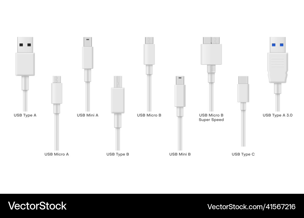 Collection realistic usb types Royalty Free Vector Image