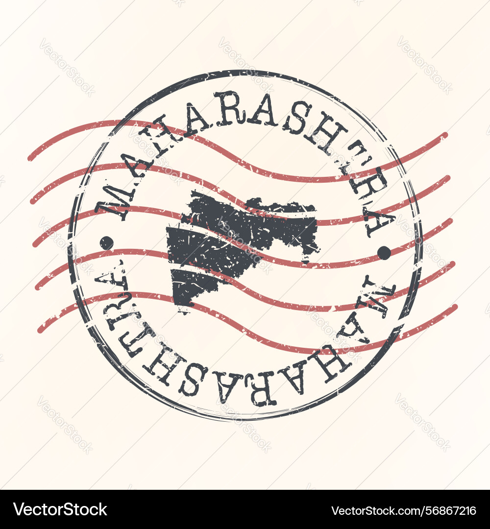 Maharashtra india stamp map postal Royalty Free Vector Image