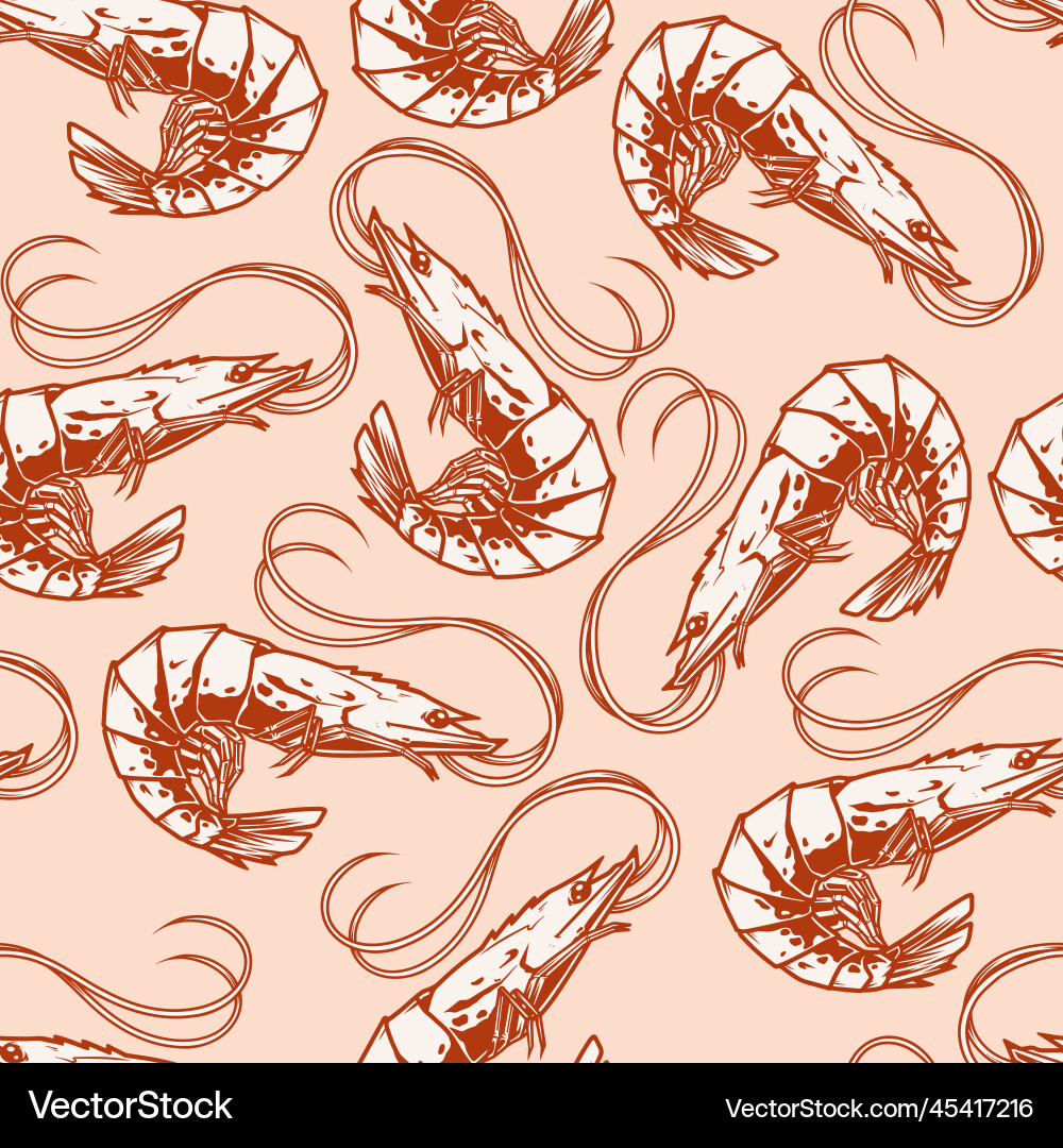 Sea shrimp pattern seamless monochrome Royalty Free Vector