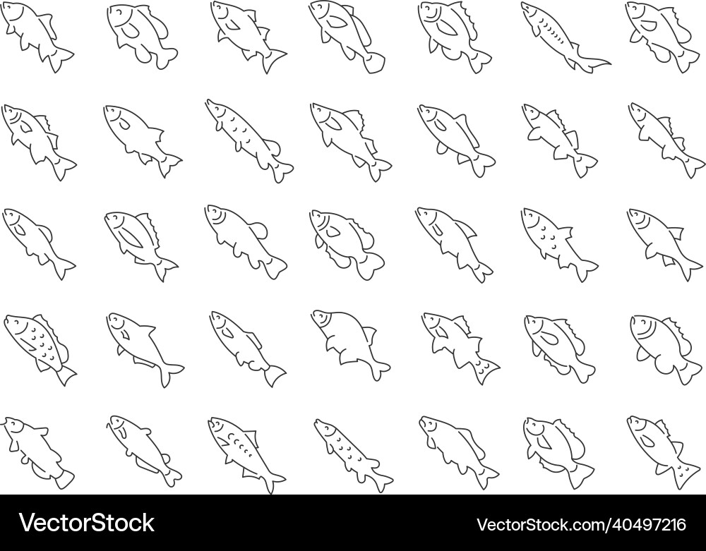 Set of linear icons freshwater fish Royalty Free Vector