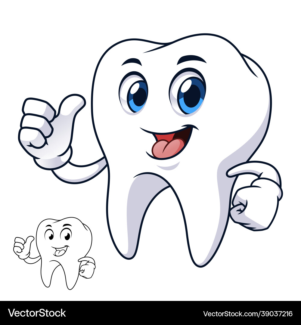 Tooth giving thumb up with line art drawing Vector Image