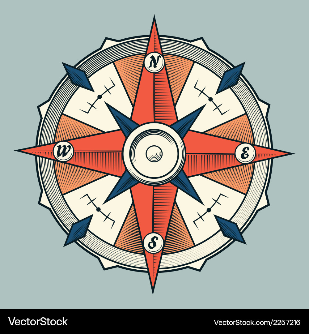 Vintage colourful graphic compass Royalty Free Vector Image