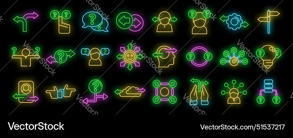 Ambiguity icons set neon Royalty Free Vector Image