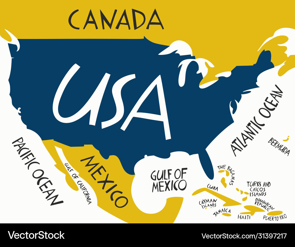 Hand drawn stylized map united states Royalty Free Vector