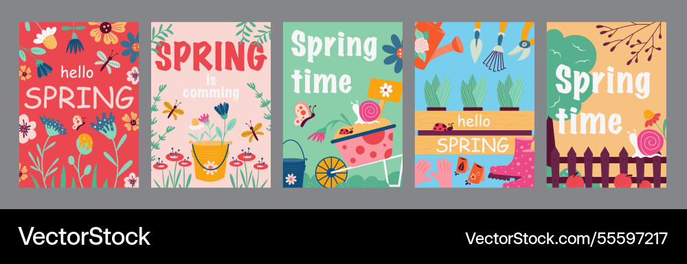 Hello spring time typography template posters Vector Image