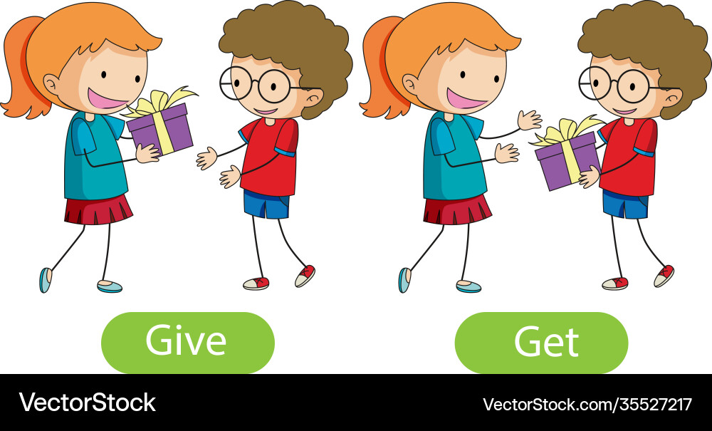 Opposite words with give and get Royalty Free Vector Image