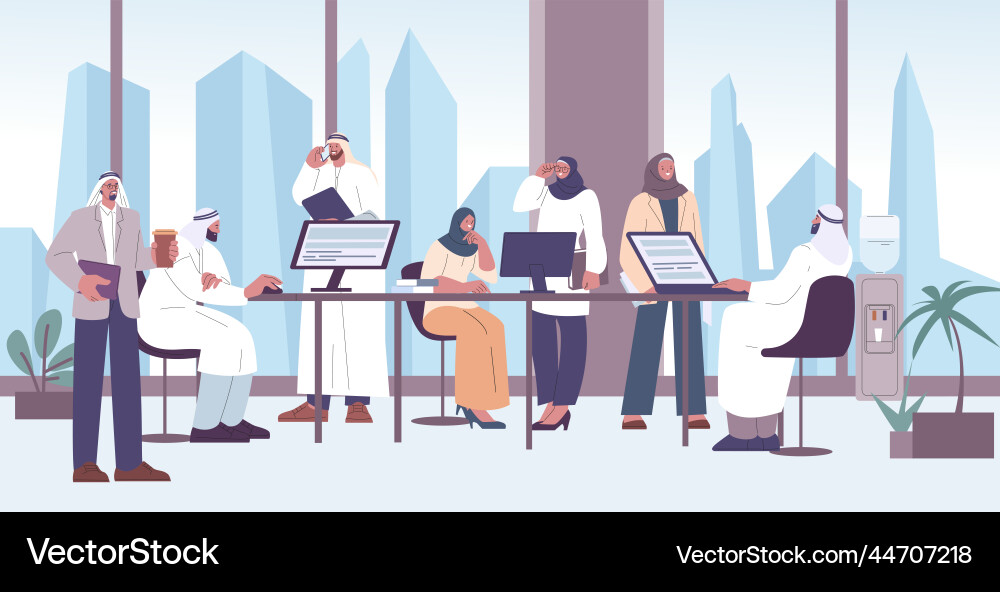 Arabic muslim teamwork business office saudi Vector Image