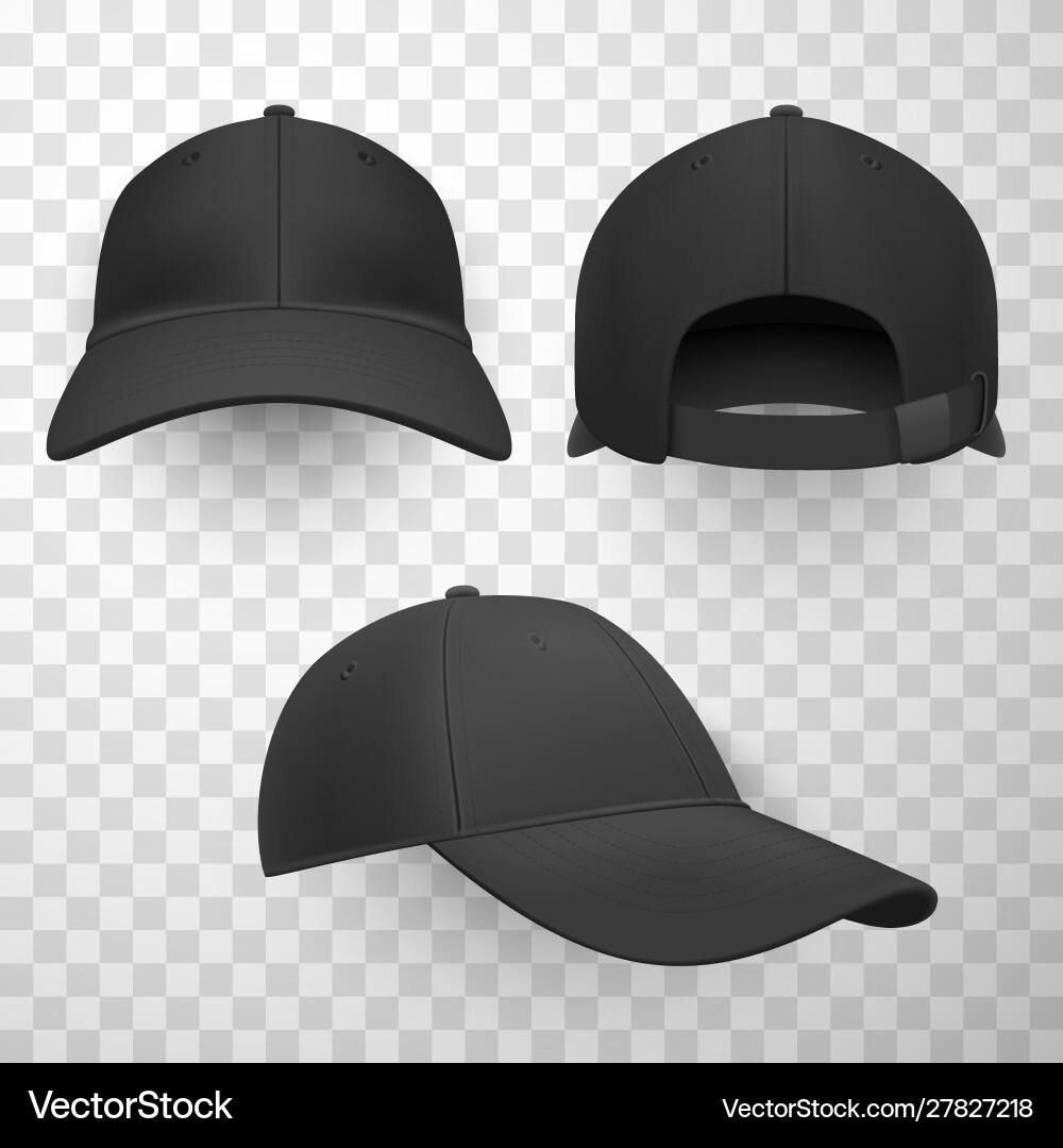 Black baseball caps realistic Royalty Free Vector Image