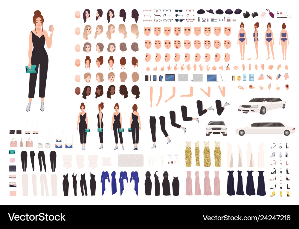 Elegant young woman animation set or constructor Vector Image