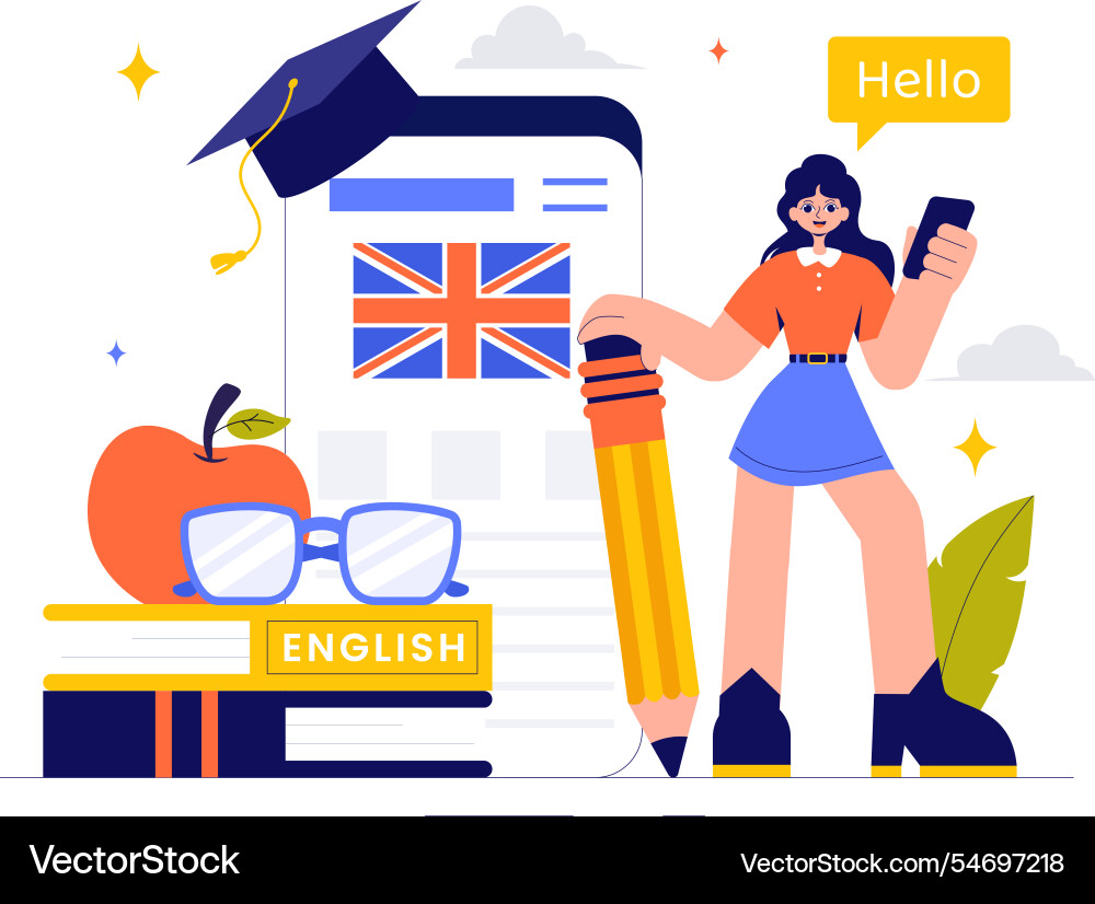 English language featuring students studying Vector Image