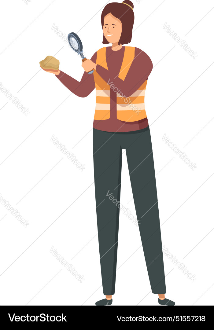 Female geologist examining a rock sample using Vector Image