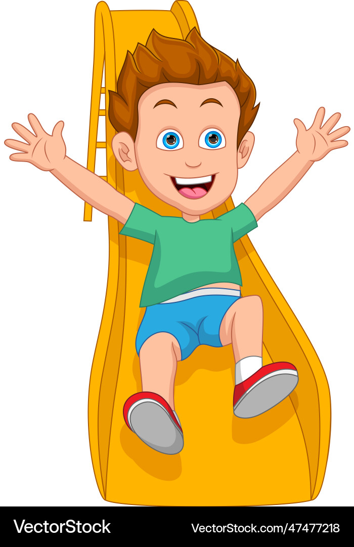 Happy boy playing slides Royalty Free Vector Image