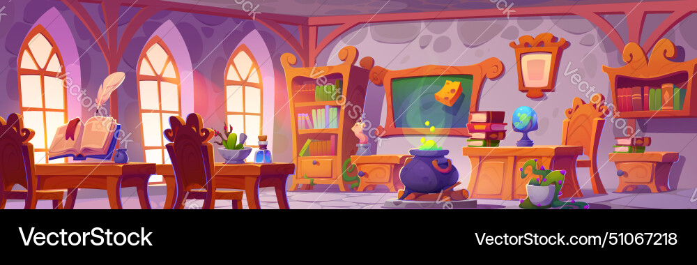 Magic wizard school classroom interior Royalty Free Vector