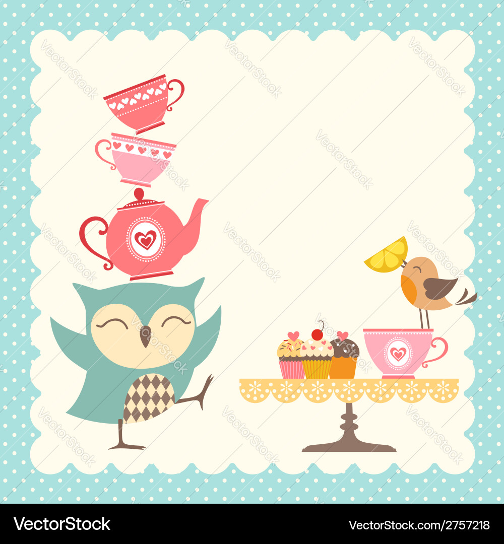 Owl tea time Royalty Free Vector Image - VectorStock