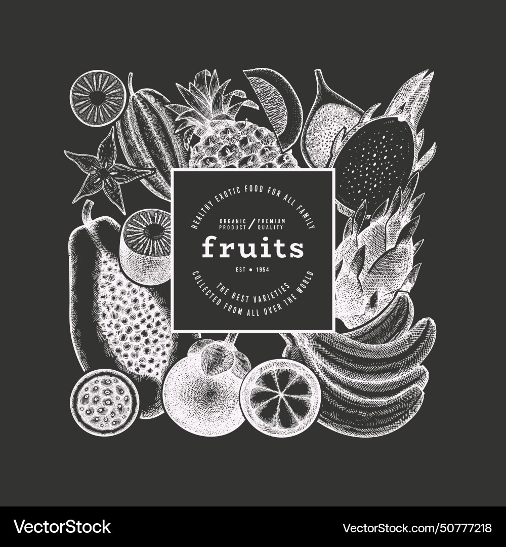 Tropical fruit design template hand drawn exotic Vector Image
