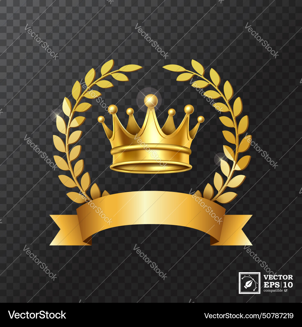 Realistic golden crown with laurel wreath Vector Image