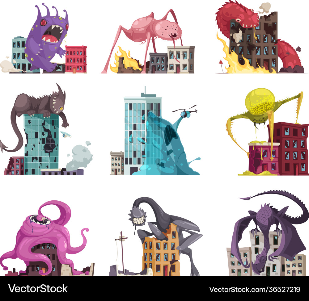 Scary Monster Icon Set Royalty Free Vector Image