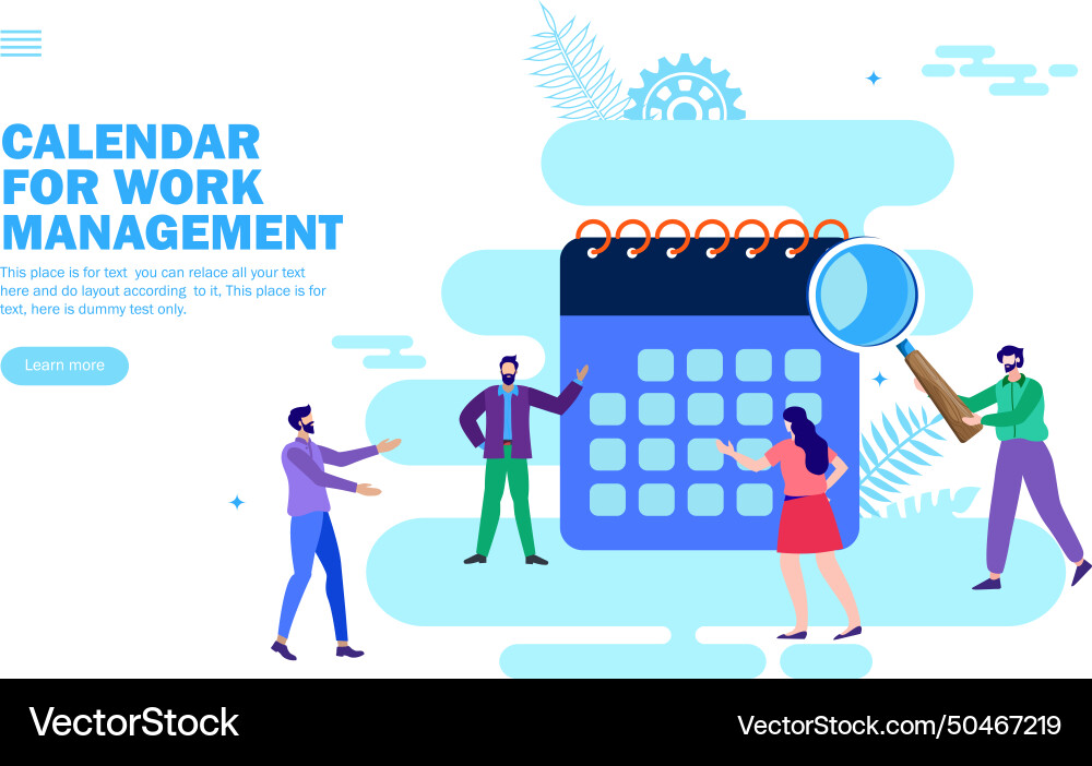 Team managing work with calendar Royalty Free Vector Image