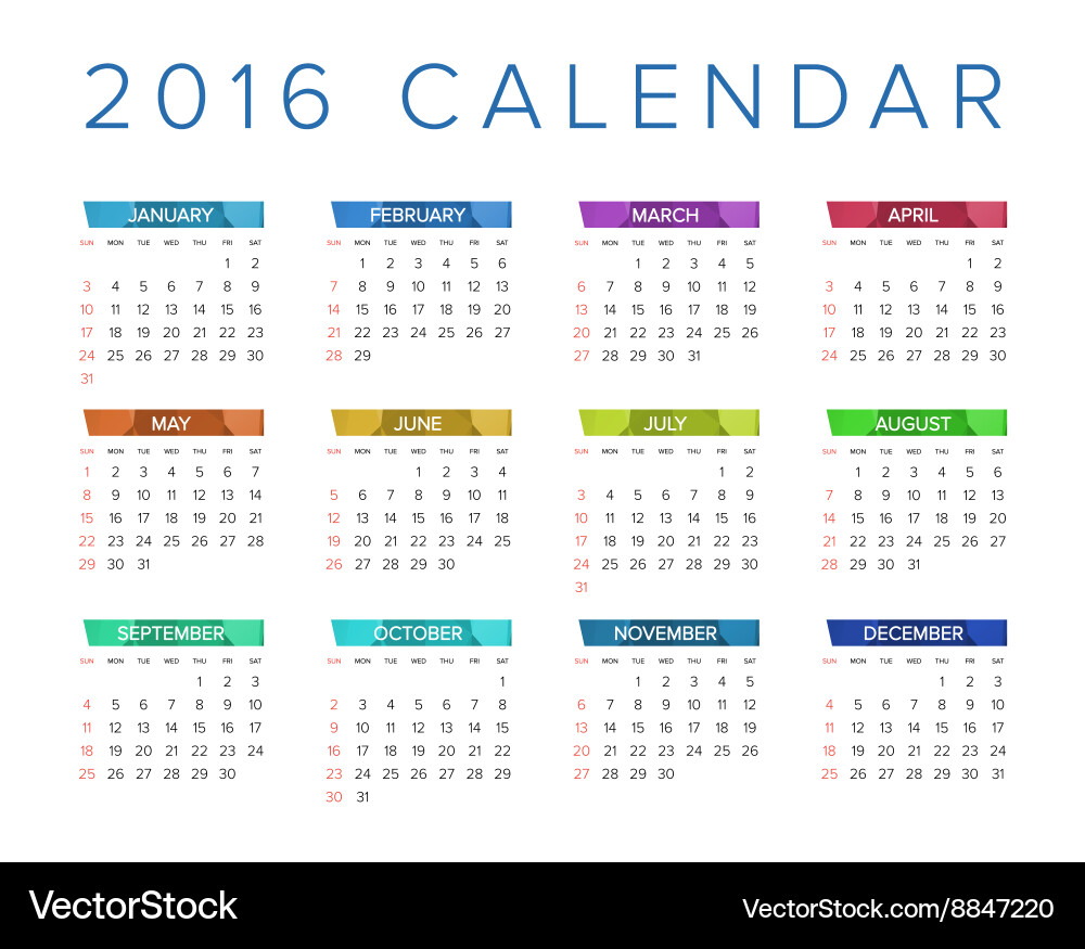 2016 calendar abstract week starts from sunday Vector Image