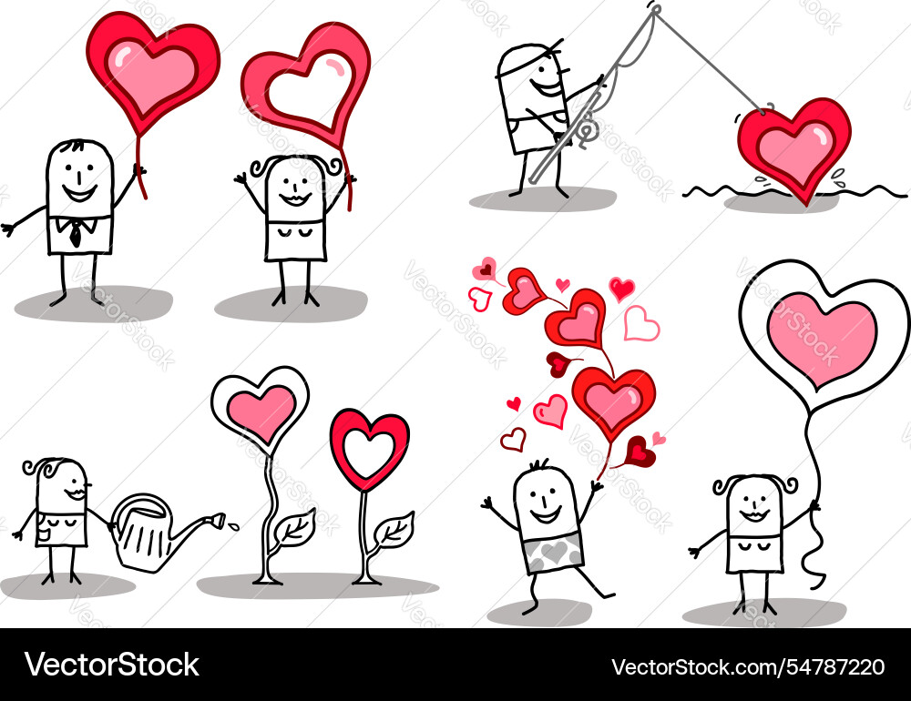 Cartoon stick characters and love Royalty Free Vector Image