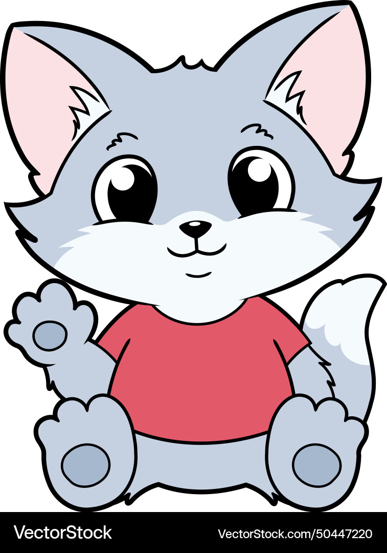 Cute kitten waving hand on white background Vector Image