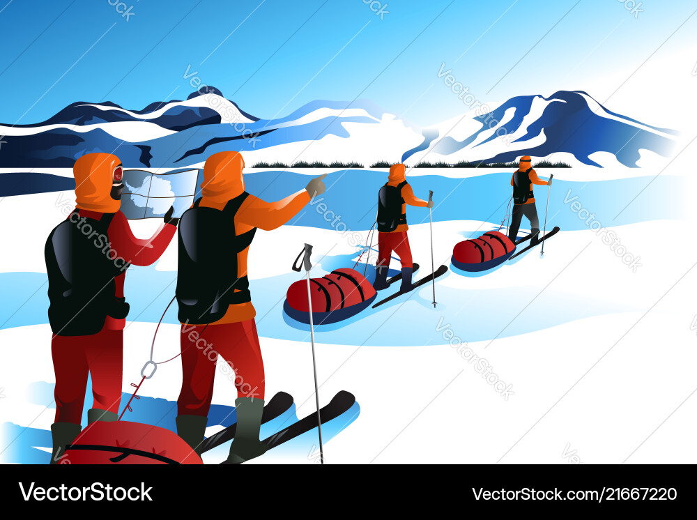Men on an expedition to a mountain Royalty Free Vector Image