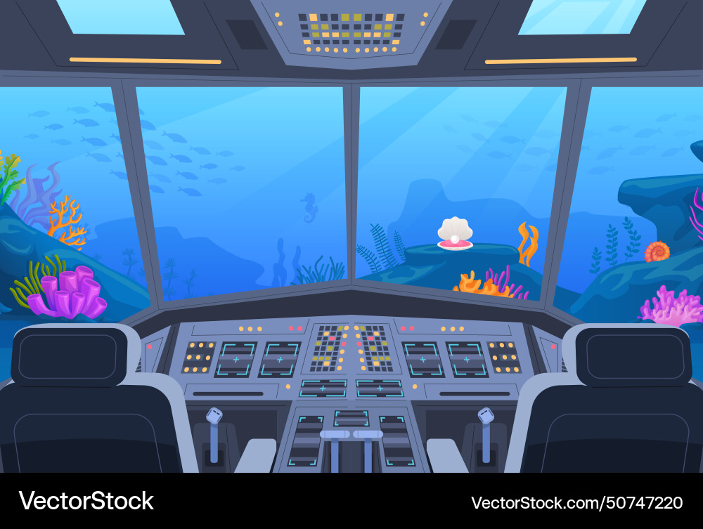 Submarine cockpit underwater marine cabin inside Vector Image