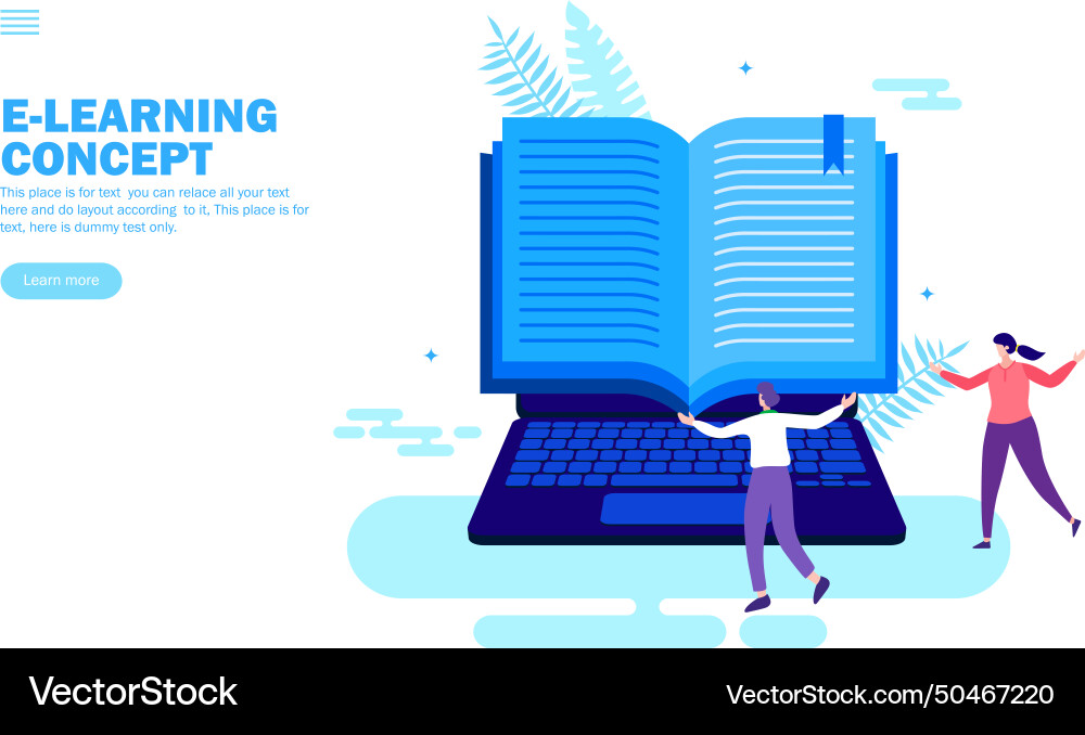 Team with e learning digital book Royalty Free Vector Image