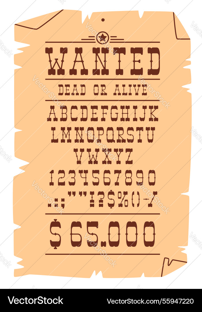 Western font cowboy sheriff typeface alphabet Vector Image