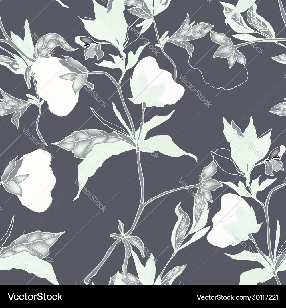 Floral seamless pattern cotton flowers leaves Vector Image