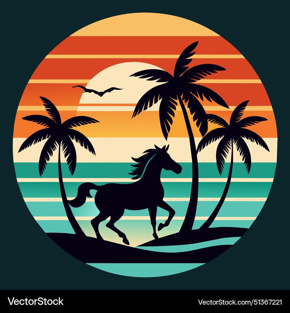 Retro vintage style sunset palm trees Royalty Free Vector