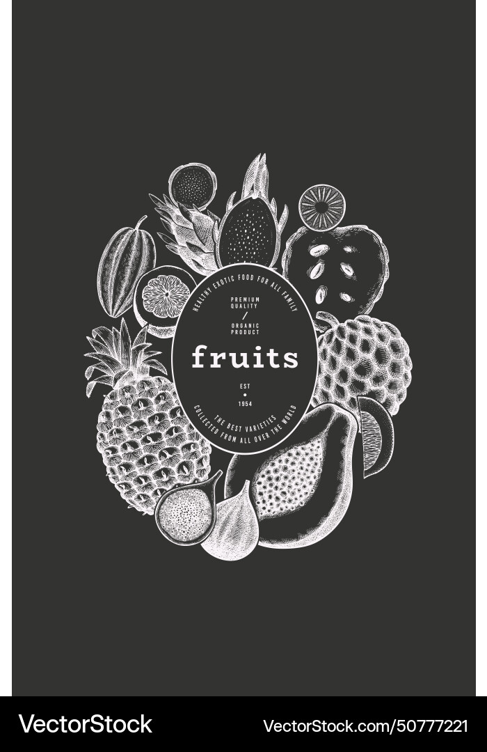 Tropical fruit design template hand drawn exotic Vector Image