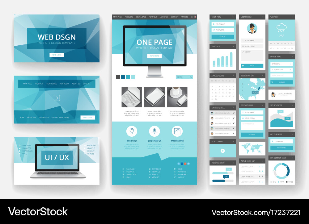 Website design template and interface elements Vector Image