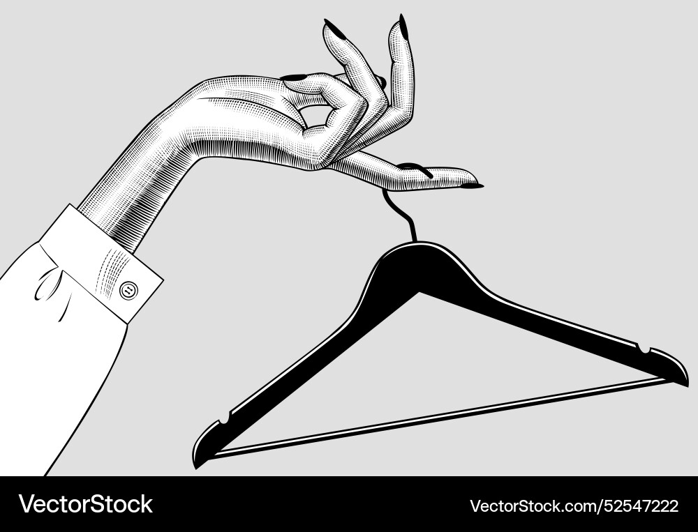 A womans hand holds hangers for clothes Royalty Free Vector