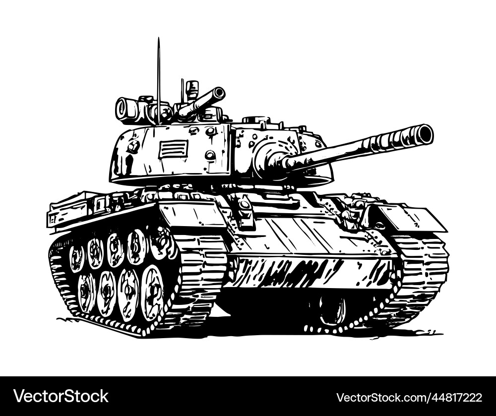 Army tank hand drawn Royalty Free Vector Image