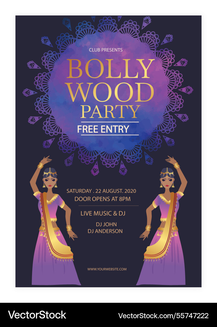 Bollywood party poster template Royalty Free Vector Image