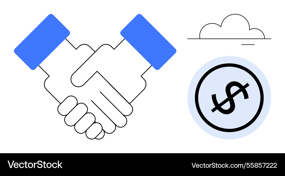 Business handshake with dollar sign and cloud Vector Image