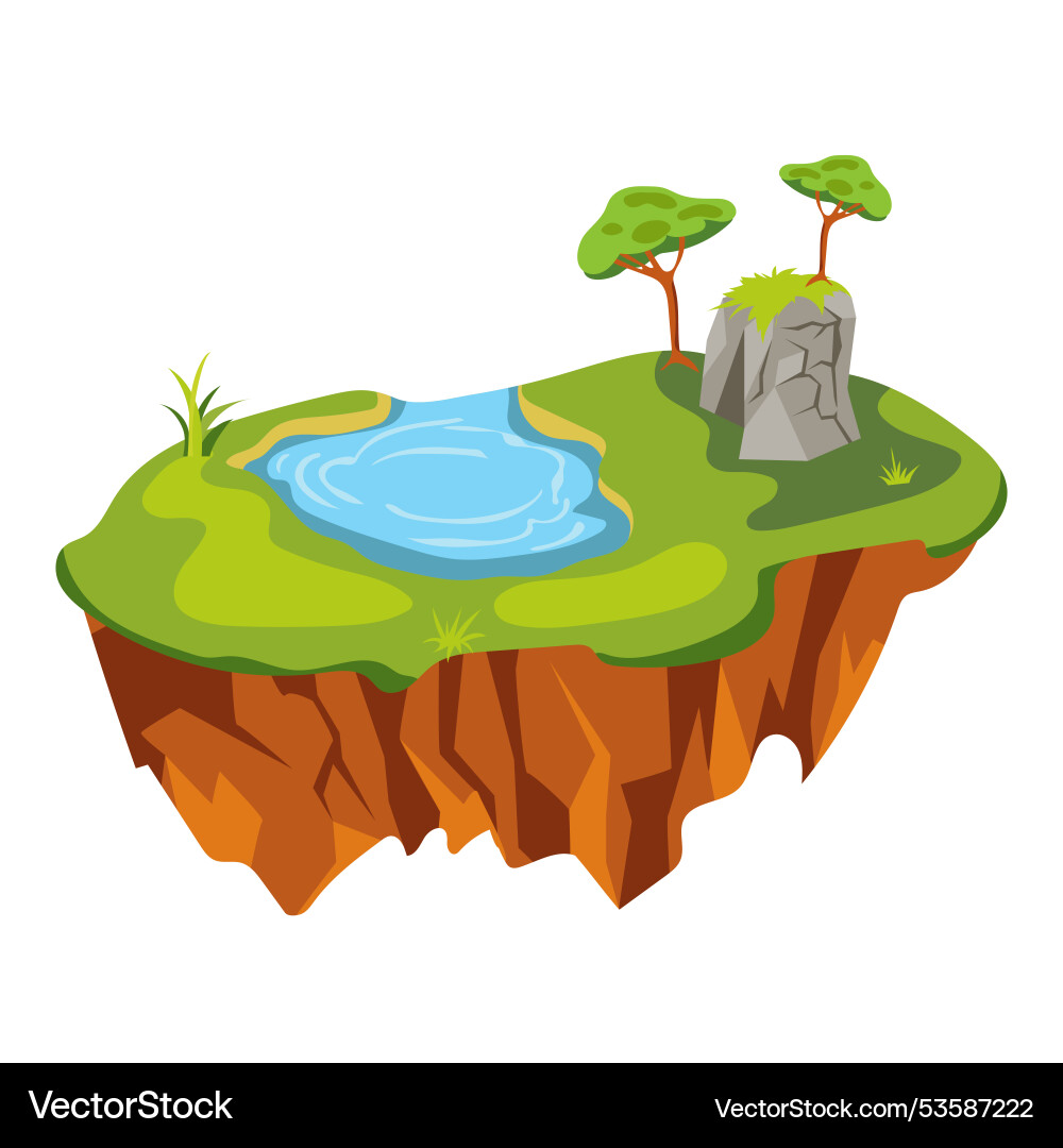 Flying ground island in flat design level Vector Image